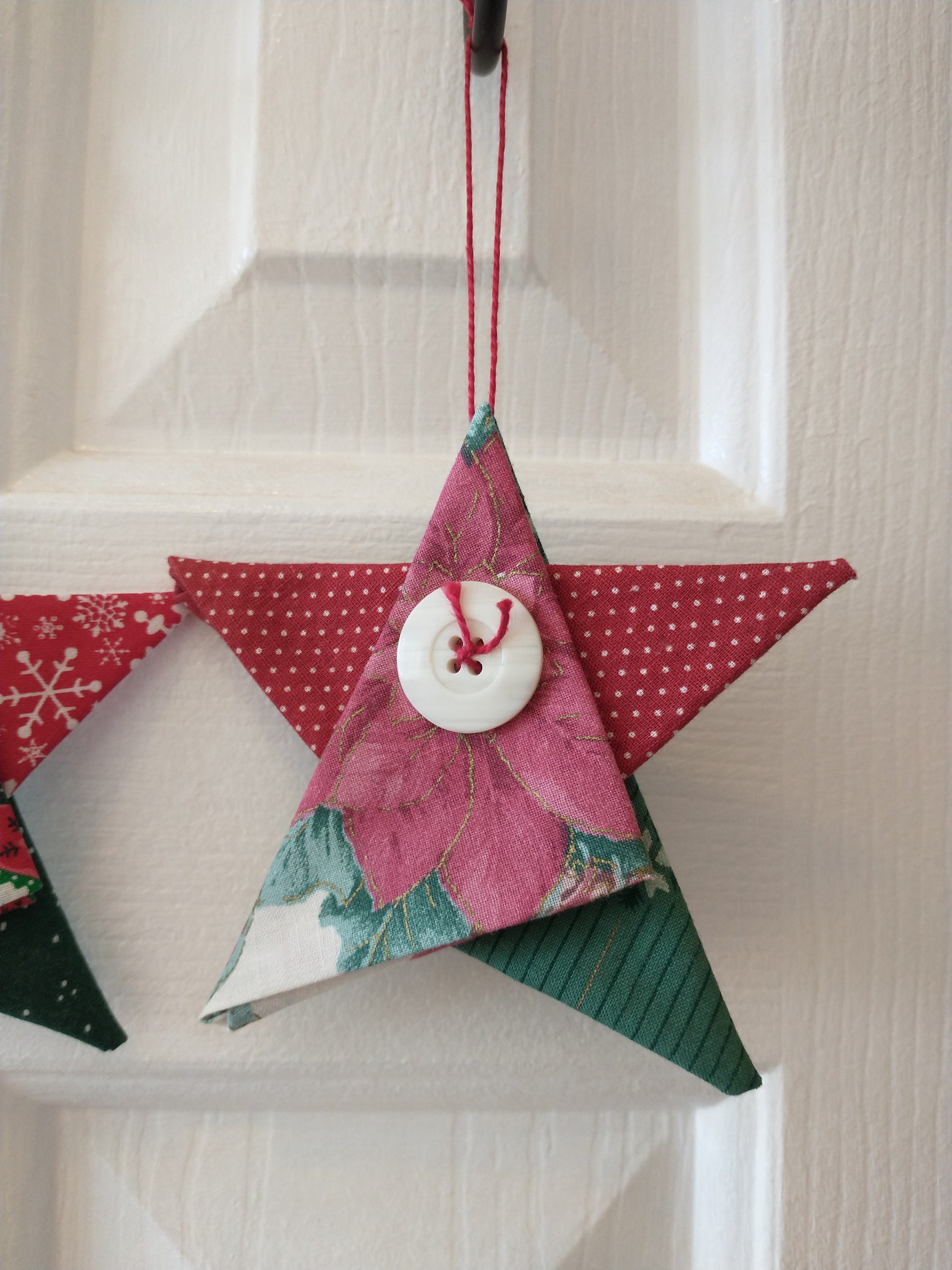 Handmade Folded Fabric Star Christmas Tree Ornament, 5 Pointed Star ...