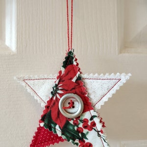 Handmade Quilted Fabric Star Christmas Tree Ornament, 5 Pointed Star ...