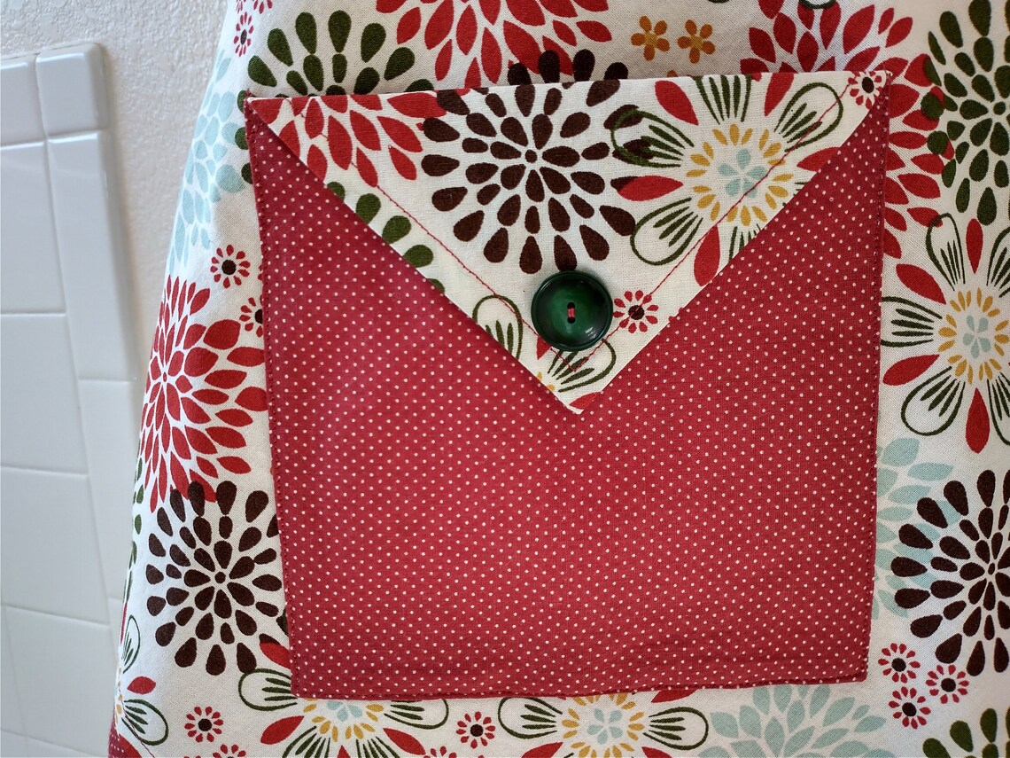 Women's Apron, Four Corners Apron, Red, Yellow and Green Floral, Front ...