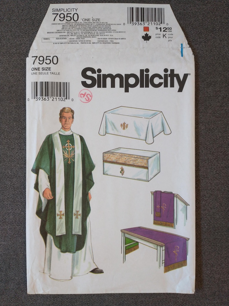 VINTAGE Men's Vestments Pattern, Altar Cloths Pattern, Simplicity 7950 ...