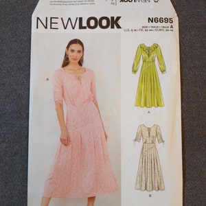 New Look N6695 Dress Pattern: Pleated Skirt, Shirred Sleeves, Size 4-16 ...