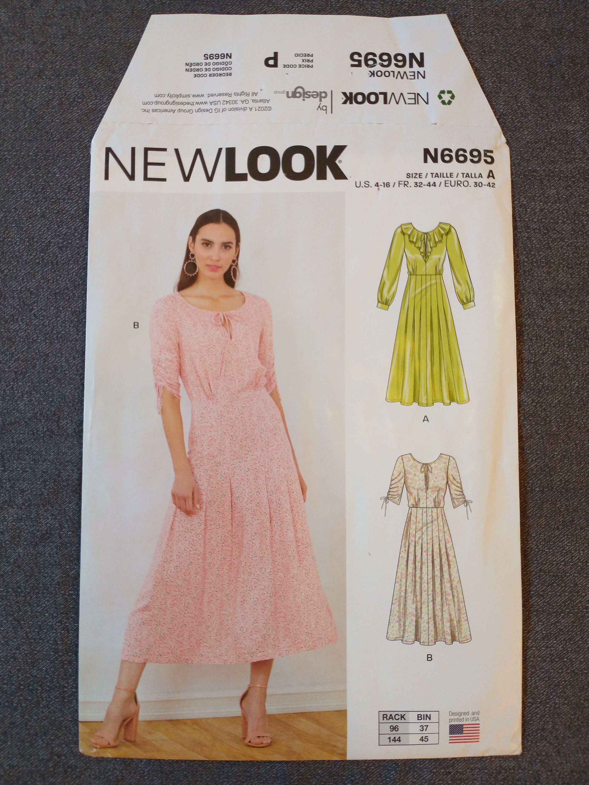 New Look N6695 Dress Pattern: Pleated Skirt, Shirred Sleeves, Size 4-16 ...