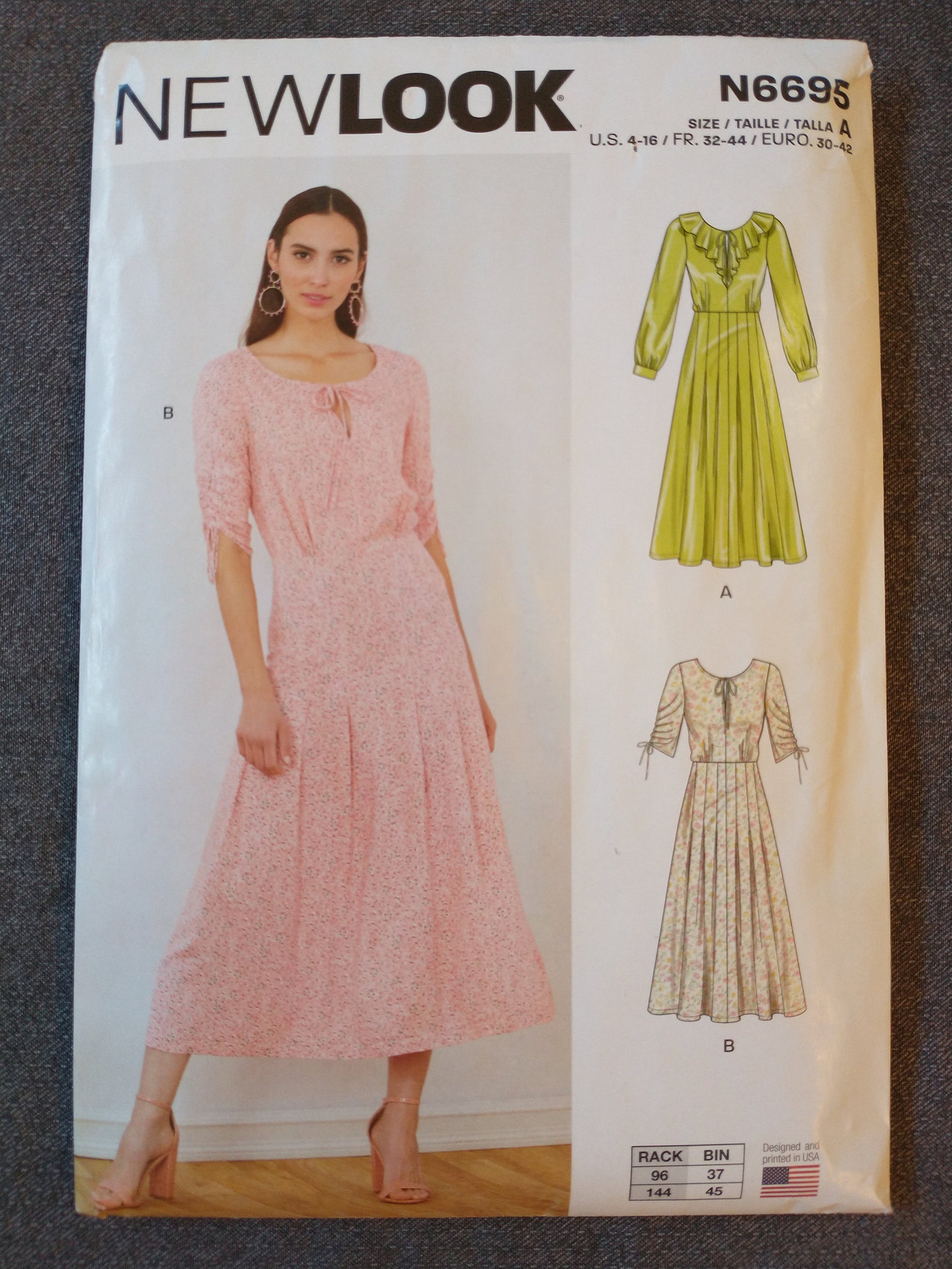 New Look N6695 Dress Pattern: Pleated Skirt, Shirred Sleeves, Size 4-16 ...