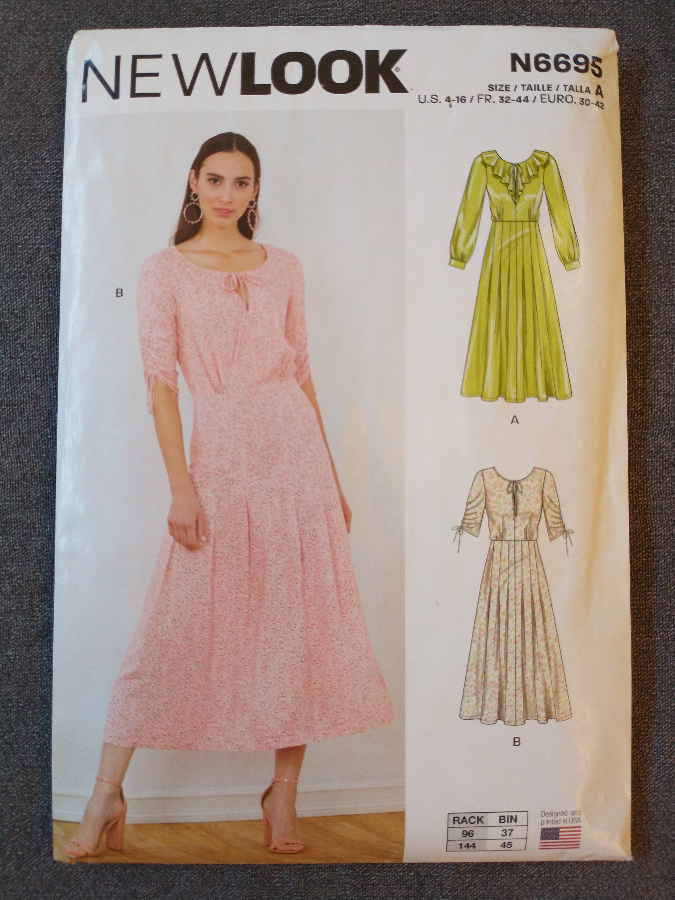 New Look N6695 Dress Pattern: Pleated Skirt, Shirred Sleeves, Size 4-16 ...