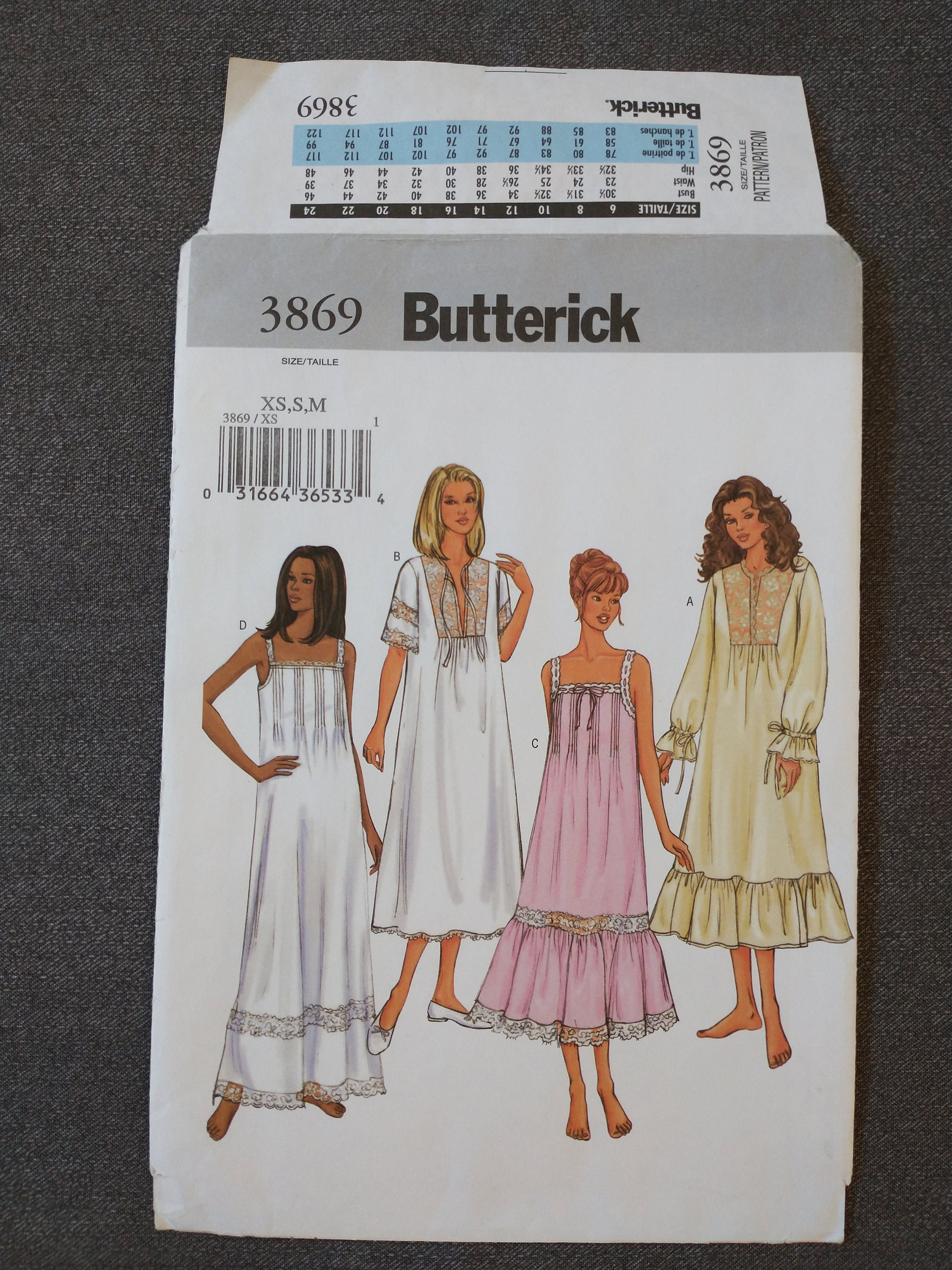 VINTAGE Nightgown Pattern, Butterick 3869, Size XS-M, Uncut - Etsy
