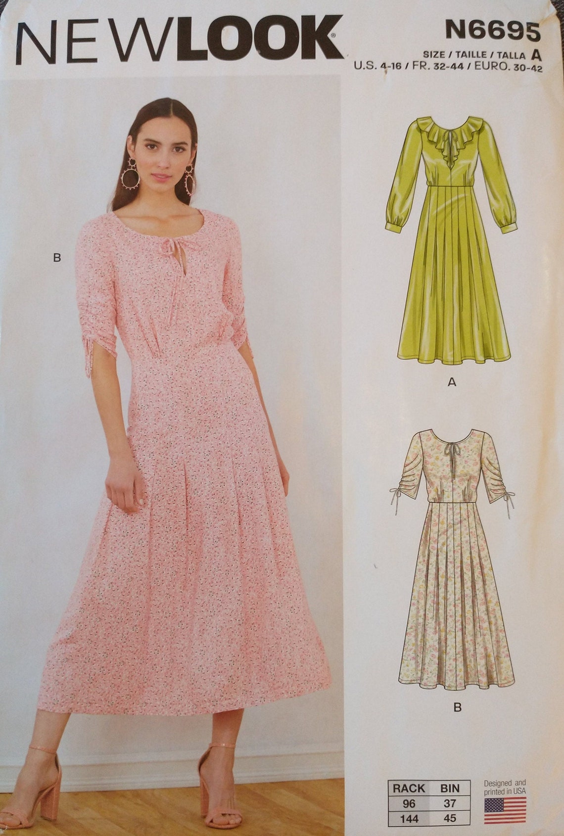 New Look N6695 Dress Pattern: Pleated Skirt, Shirred Sleeves, Size 4-16 ...