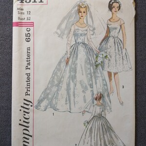 VINTAGE Wedding Dress Pattern, Simplicity 4511, Size 12 (bust 32), Cut ...