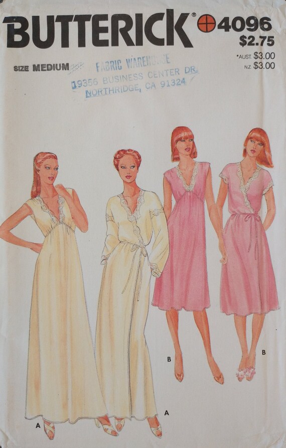 VINTAGE Nightgown and Robe Pattern Butterick 4096 Size | Etsy