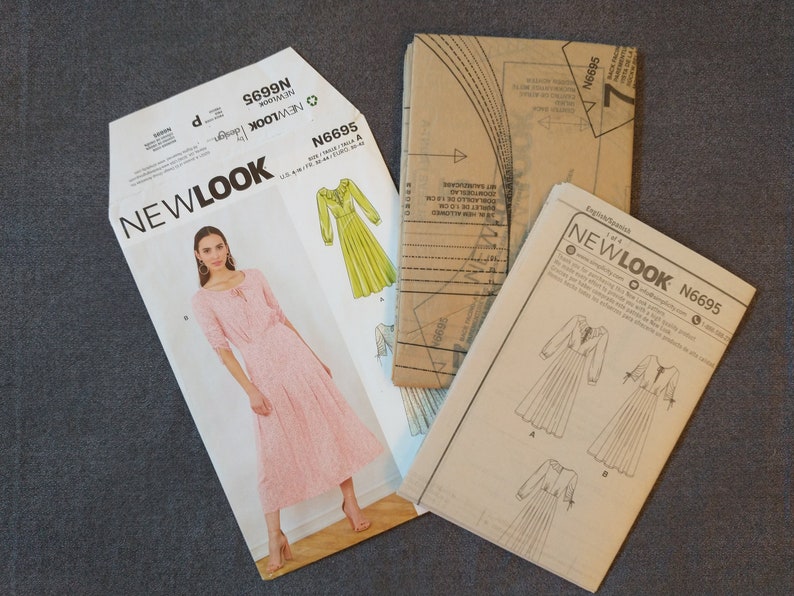New Look N6695 Dress Pattern: Pleated Skirt, Shirred Sleeves, Size 4-16 ...