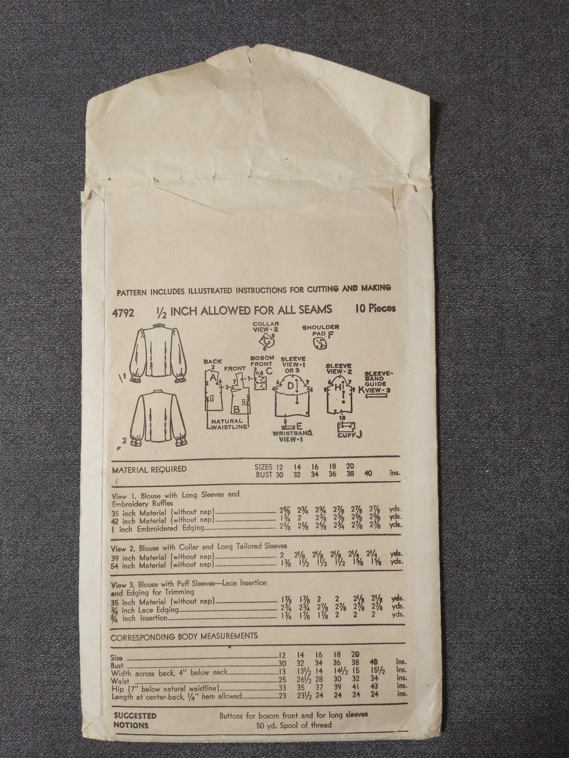 VINTAGE Misses' Blouse Pattern, Advance 4792, Size 16 (bust 34), Unused ...