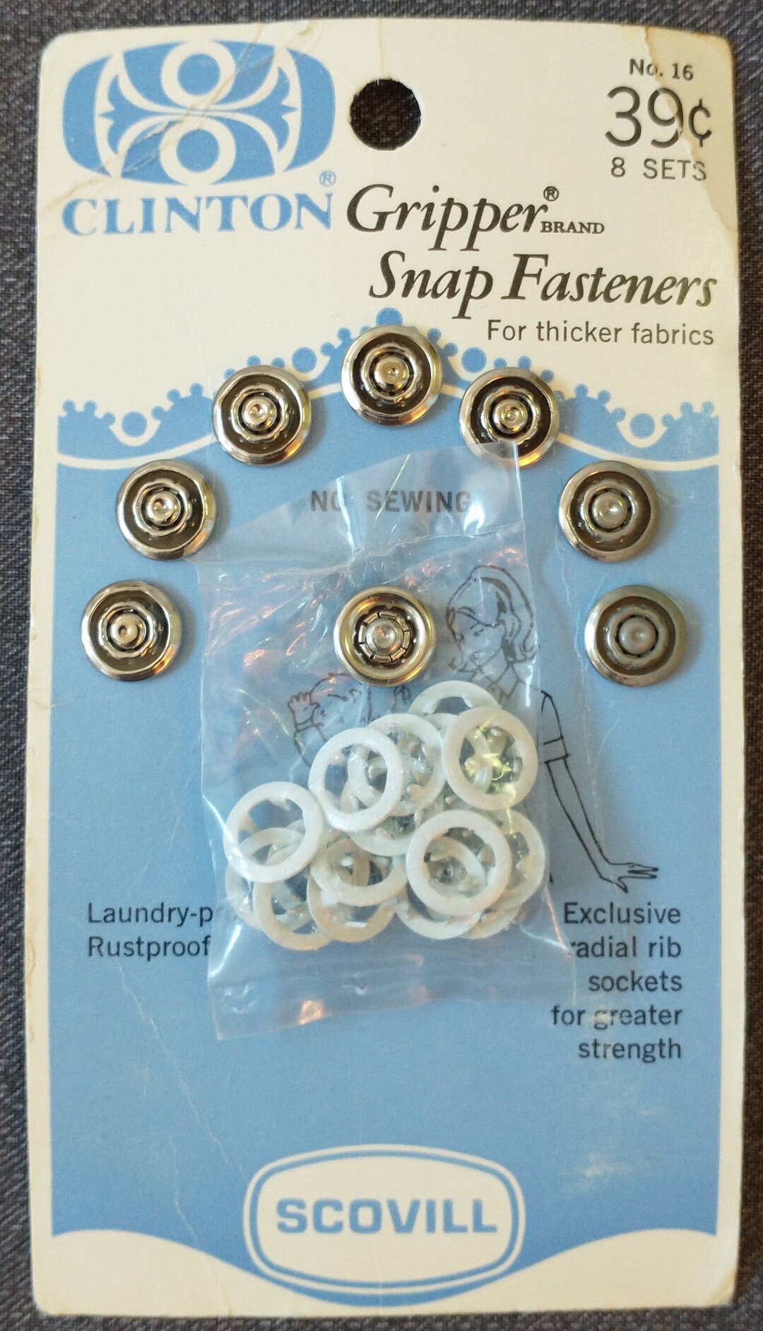 Vintage Scovill Clinton Gripper Snap Fasteners, for Thicker Fabrics ...