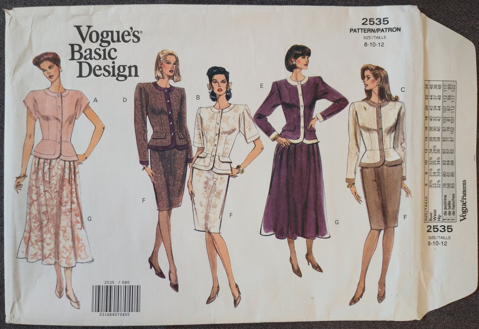 VINTAGE Misses' Top and Skirt Pattern, Vogue's Basic Design, Vogue 2535 ...
