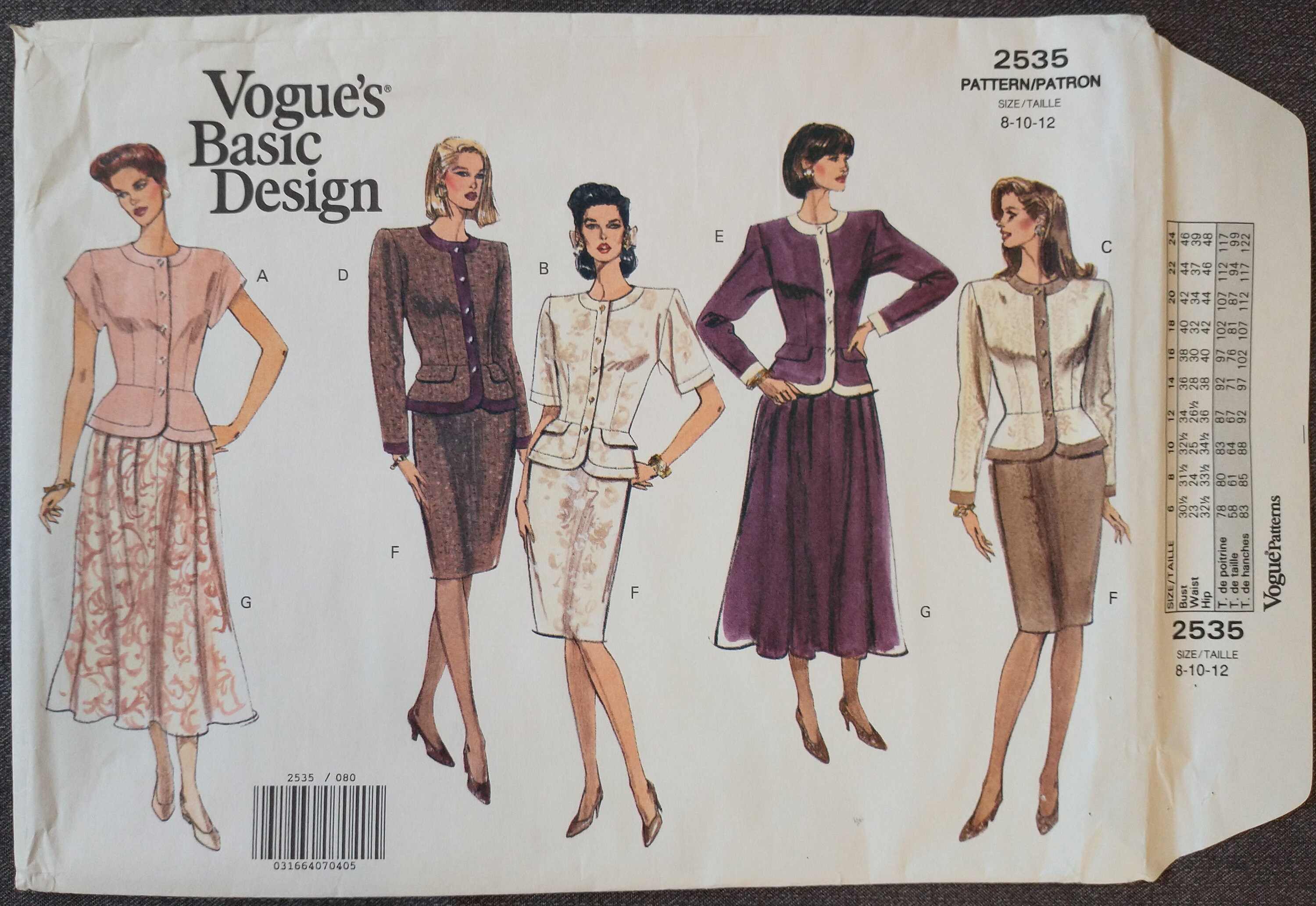 VINTAGE Misses' Top and Skirt Pattern, Vogue's Basic Design, Vogue 2535 ...