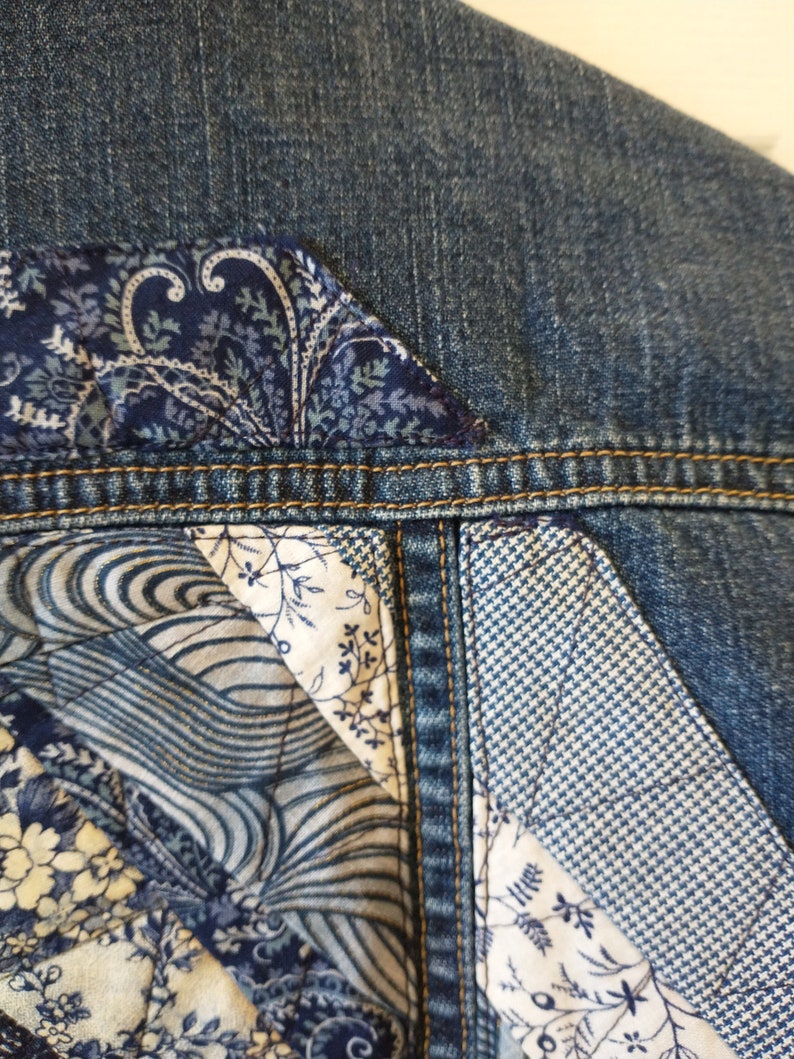 Designer Vintage Denim Jacket, One of a Kind, Quilted Back Panel, Boho ...