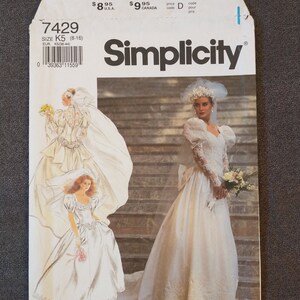 VINTAGE Wedding Dress Pattern, Simplicity 7429, Size K5 (8, 10, 12, 14 ...