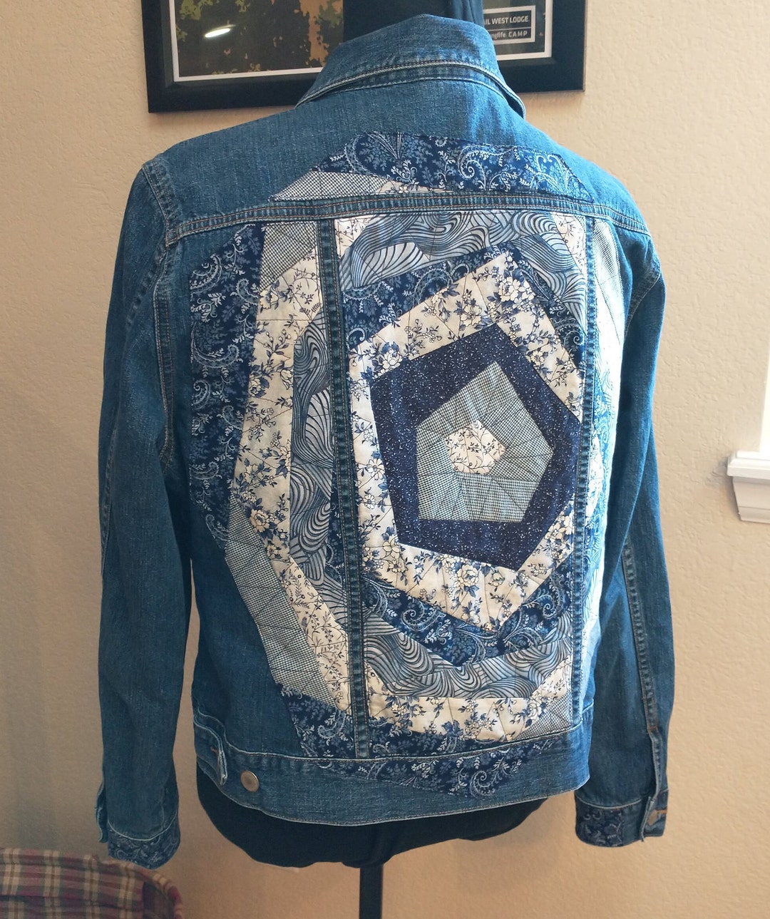 Embellished Upcycled Vintage Denim Jacket, One of a Kind, Quilted Back ...