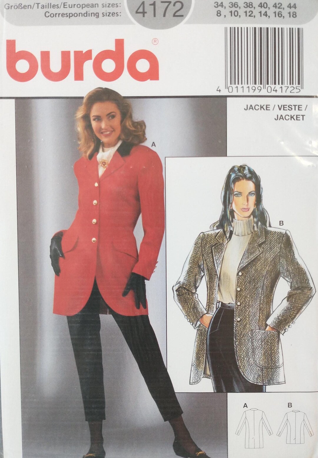 Burda 4172 Lined Jacket Pattern, Misses' Sizes 8-18, Uncut - Etsy