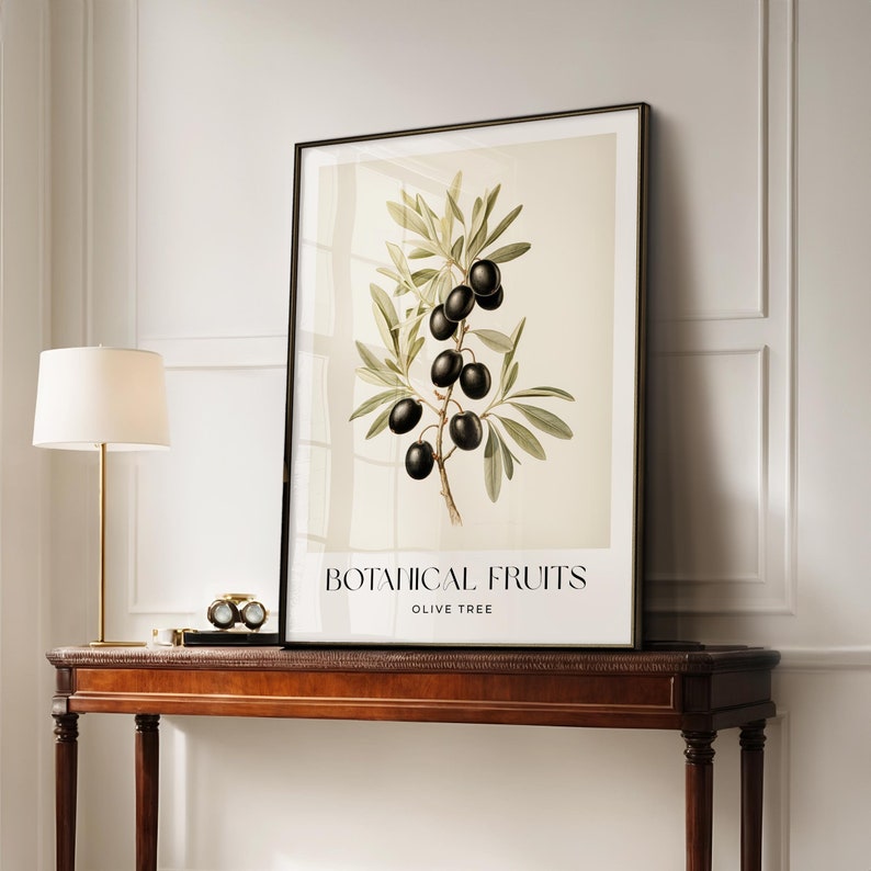 Olive Branch Vintage Botanical Art Print, Black Olive Tree Fruit Poster ...
