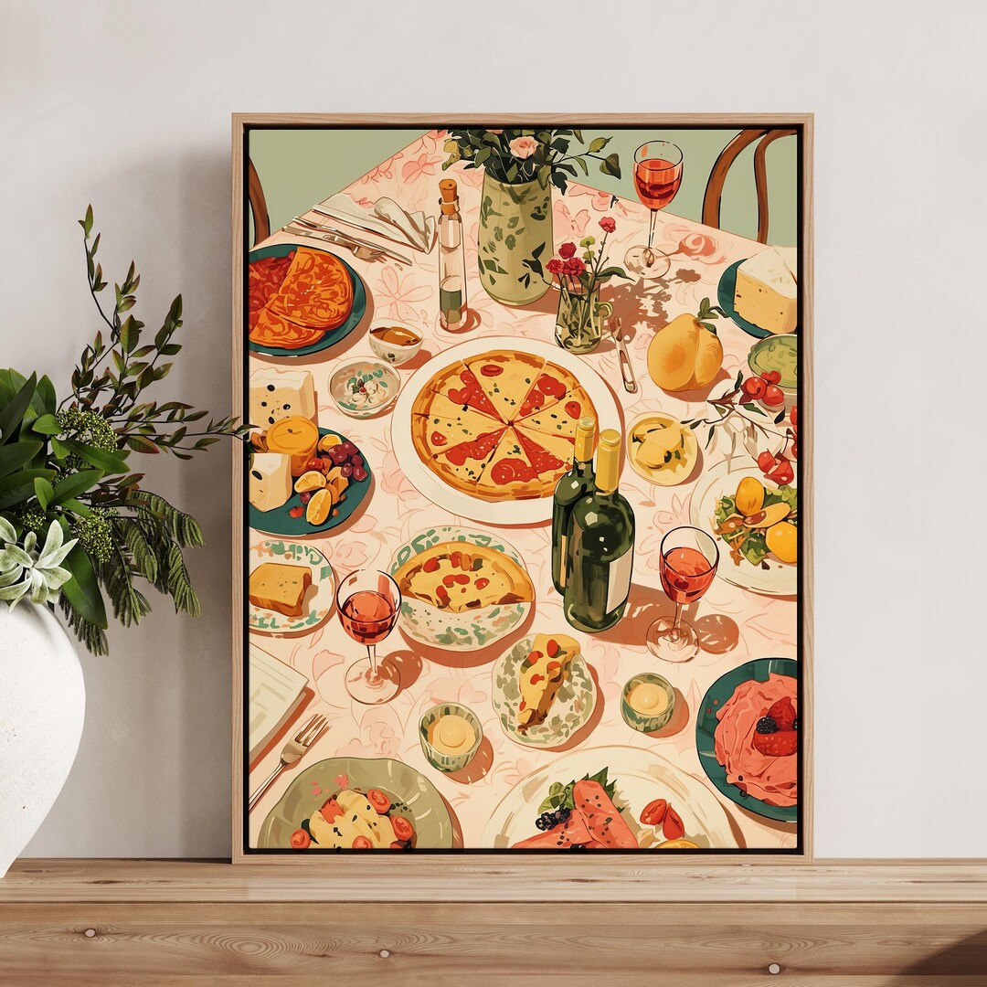 Retro Dinner Table Cute Food Print, Vintage Ephemera Kitchen Poster ...