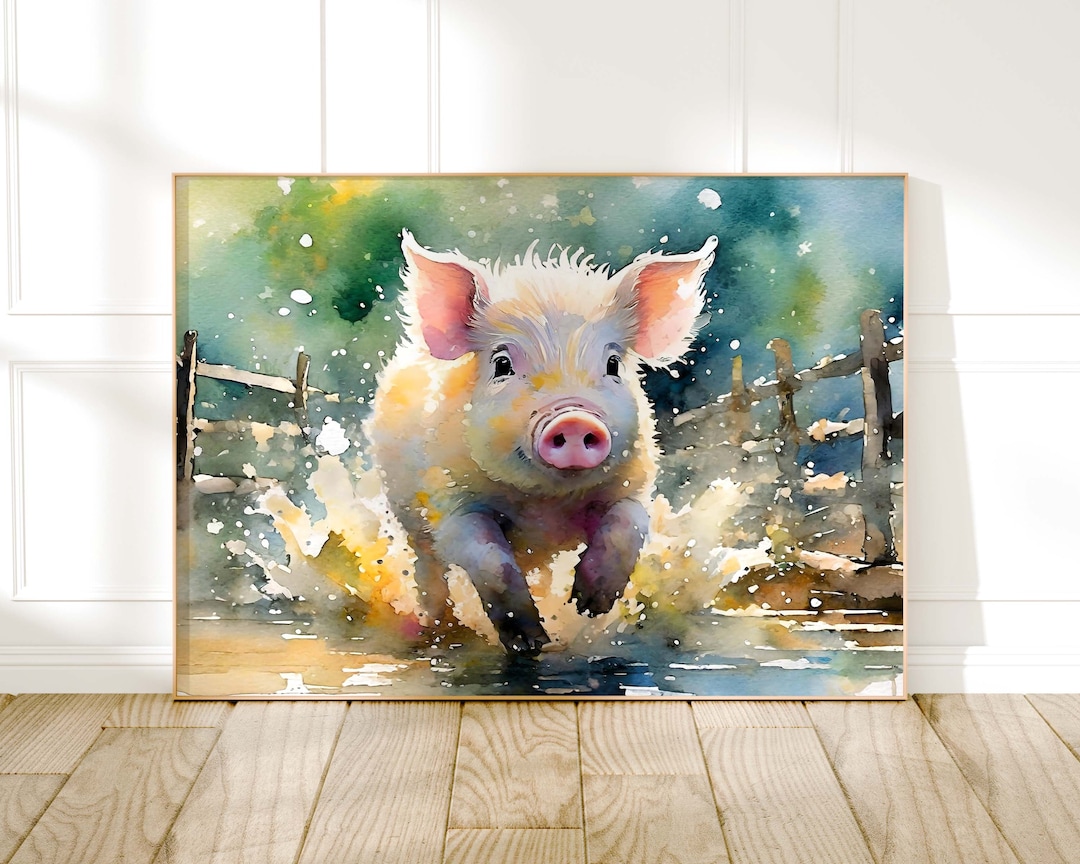 Pig Watercolour Painting, Farm Animals Print, Cottagecore Farmhouse ...