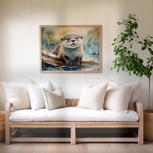 Otter Watercolour Painting, Wildlife Animal Print, Cottagecore ...