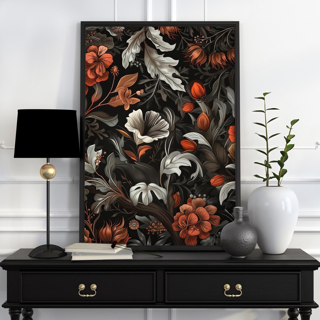 Dark Moody Flower Print, Cottagecore Aesthetic Gallery Wall Art, Bold ...