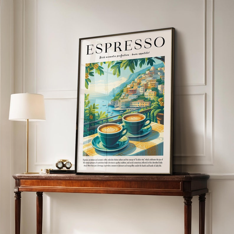 Espresso Coffee Print, Italian Drink Poster, Colourful Retro Kitchen ...