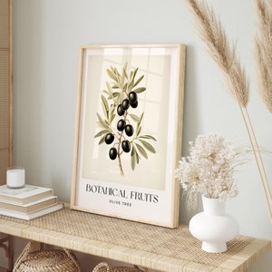 Olive Branch Vintage Botanical Art Print, Black Olive Tree Fruit Poster ...