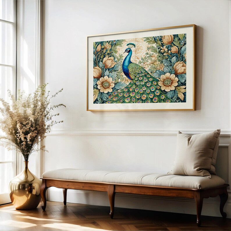 William Morris Style Peacock Print, Vintage Botanical Wildlife Bird ...