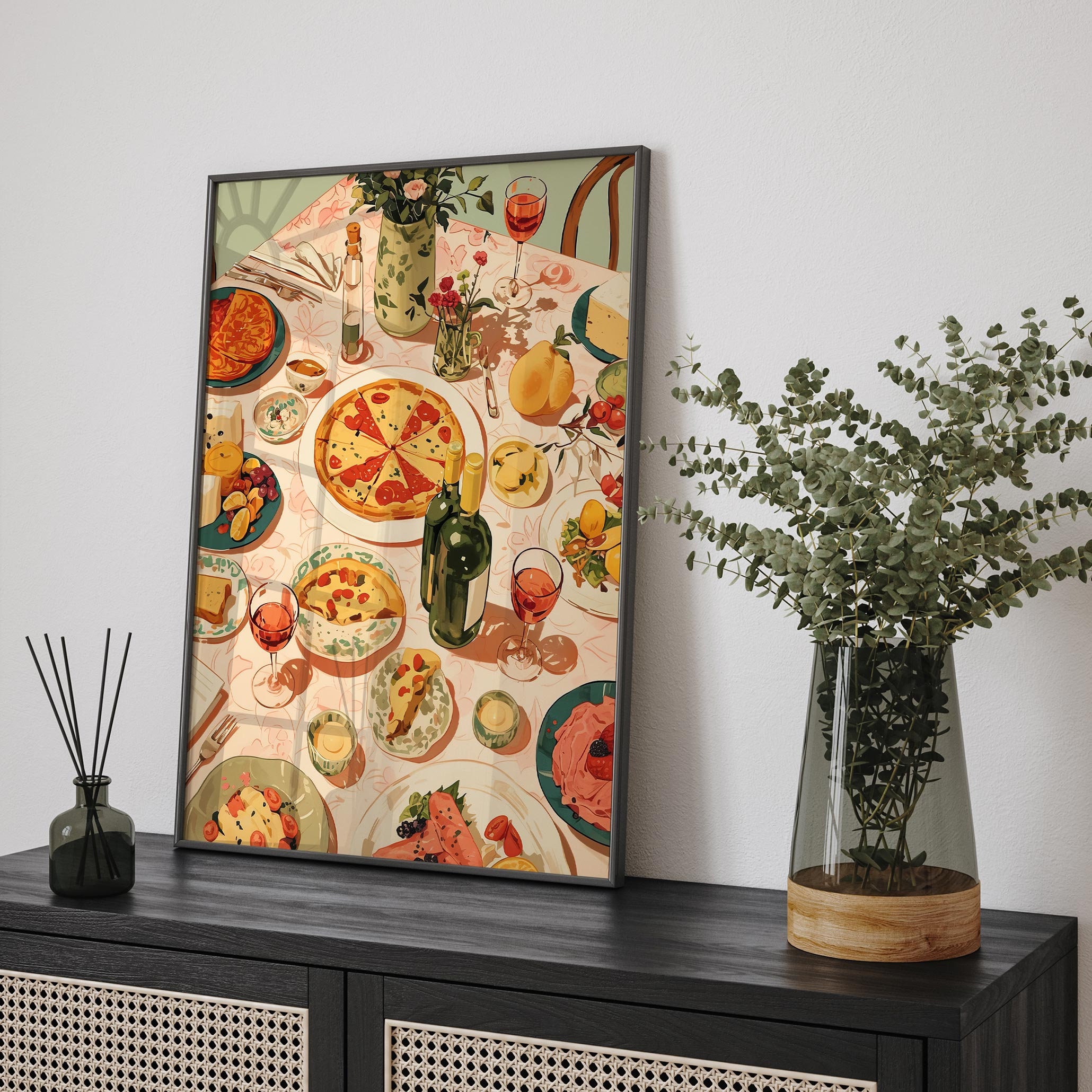 Retro Dinner Table Cute Food Print, Vintage Ephemera Kitchen Poster ...