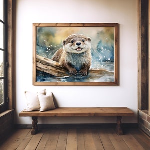 Otter Watercolour Painting, Wildlife Animal Print, Cottagecore ...