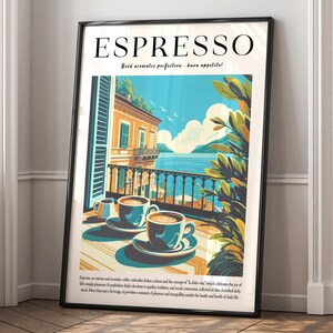 Espresso Coffee Print, Italian Drink Poster, Colourful Retro Kitchen ...