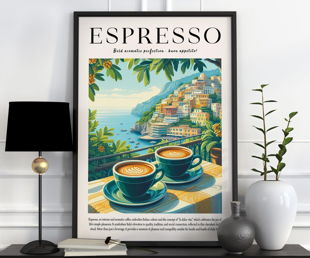 Espresso Coffee Print, Italian Drink Poster, Colourful Retro Kitchen ...