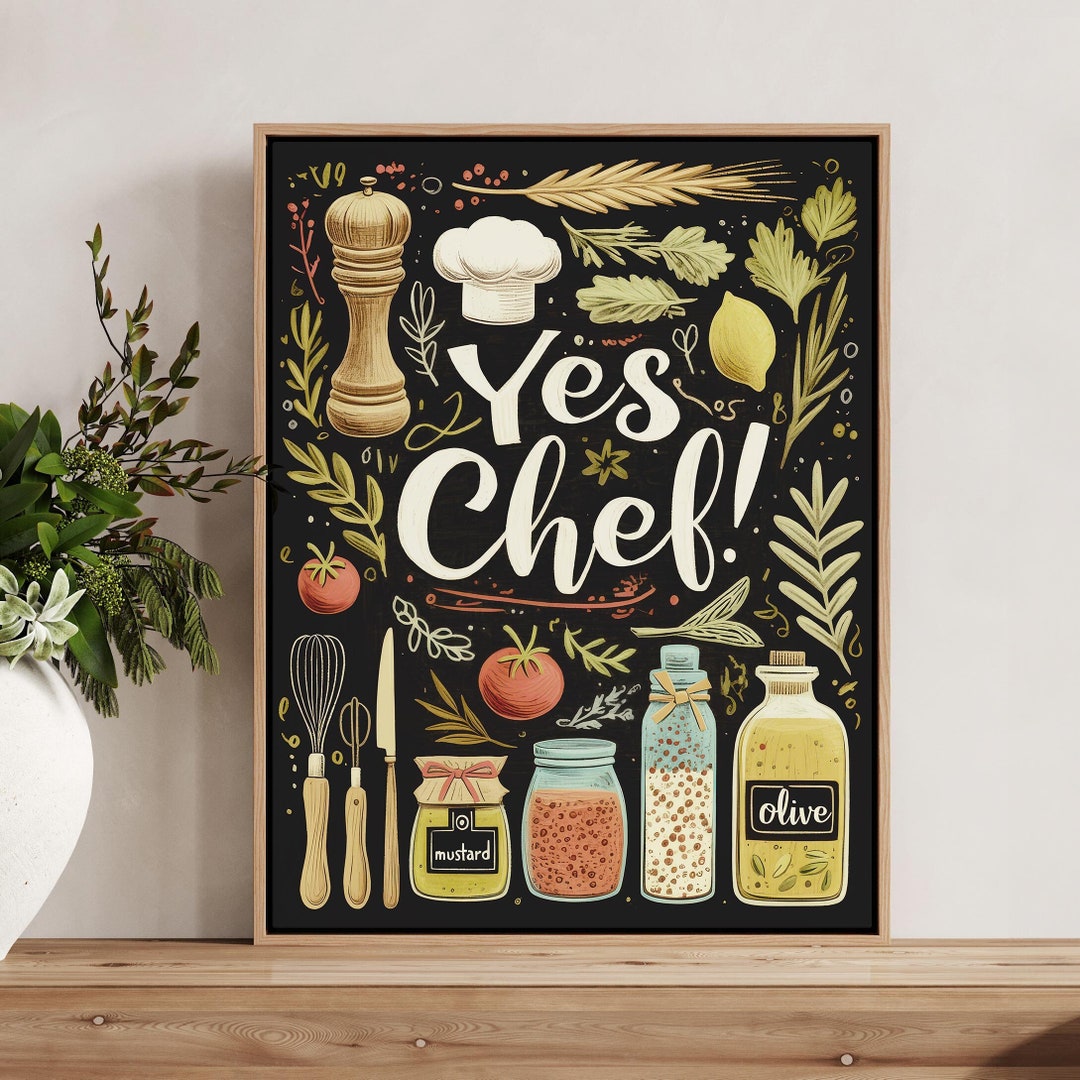 Yes Chef Fun Kitchen Print, Trendy Kitchen Wall Art, Maximalist Retro ...
