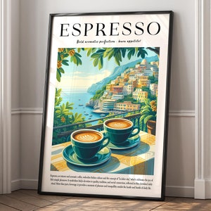 Espresso Coffee Print, Italian Drink Poster, Colourful Retro Kitchen ...