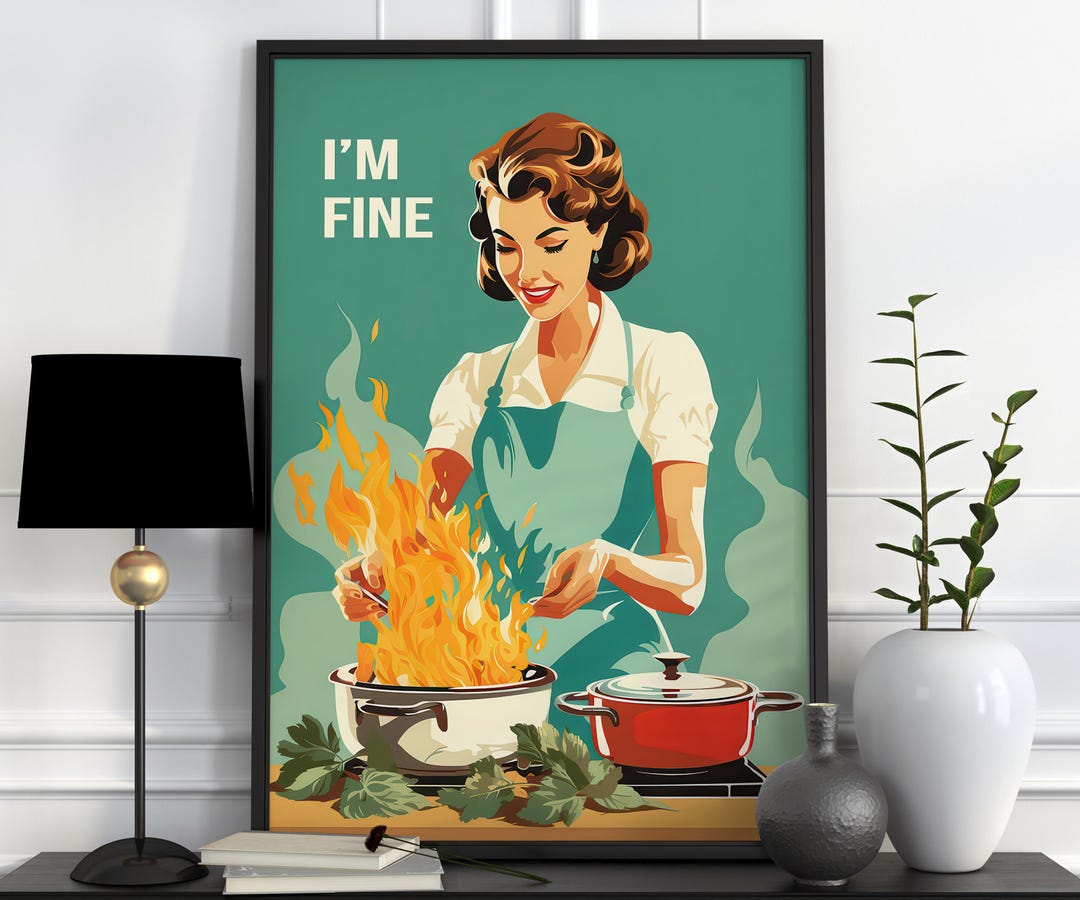 Retro Kitchen Print, Funny 50s Cooking Poster, Vintage Happy Housewife ...