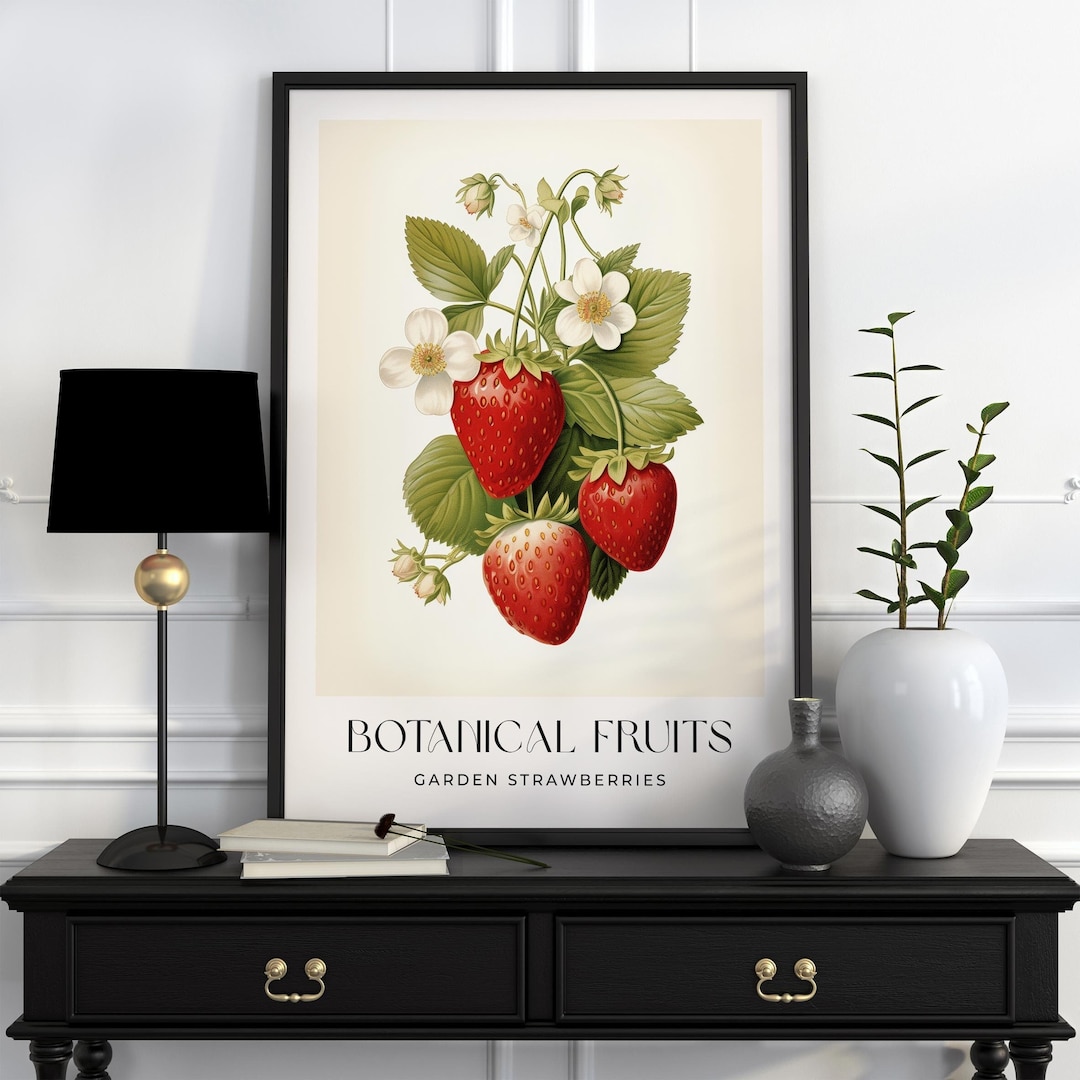 Strawberries Botanical Art Print, Vintage Strawberry Fruit Poster ...