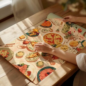 Retro Dinner Table Cute Food Print, Vintage Ephemera Kitchen Poster ...