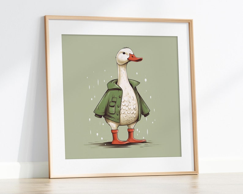 Silly Goose Wall Art, Cute Goose Poster, Sage Green Nursery Decor, Farm ...