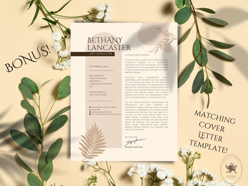 Resume Template With Photo. Earthy, Boho, Warm, With Professional ...