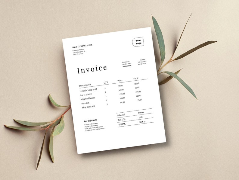 Invoice Template, Simple Invoice Template for Business, Black and White ...