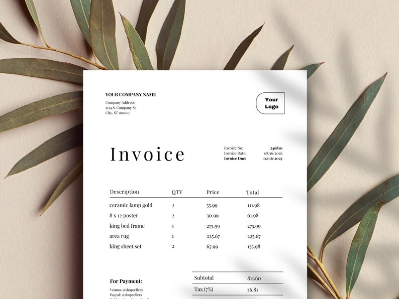 Invoice Template, Simple Invoice Template for Business, Black and White ...