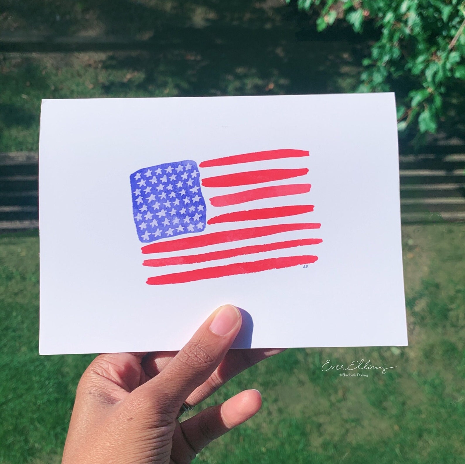 American Flag Card Watercolor Flag Painting Handmade | Etsy