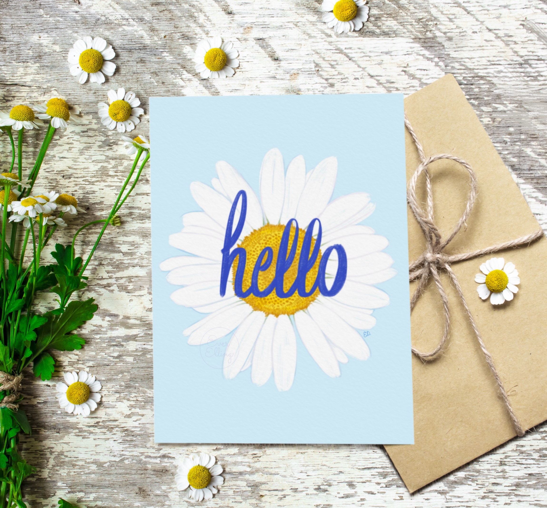 Hello Daisy Greeting Card Handmade Greeting Card Set | Etsy
