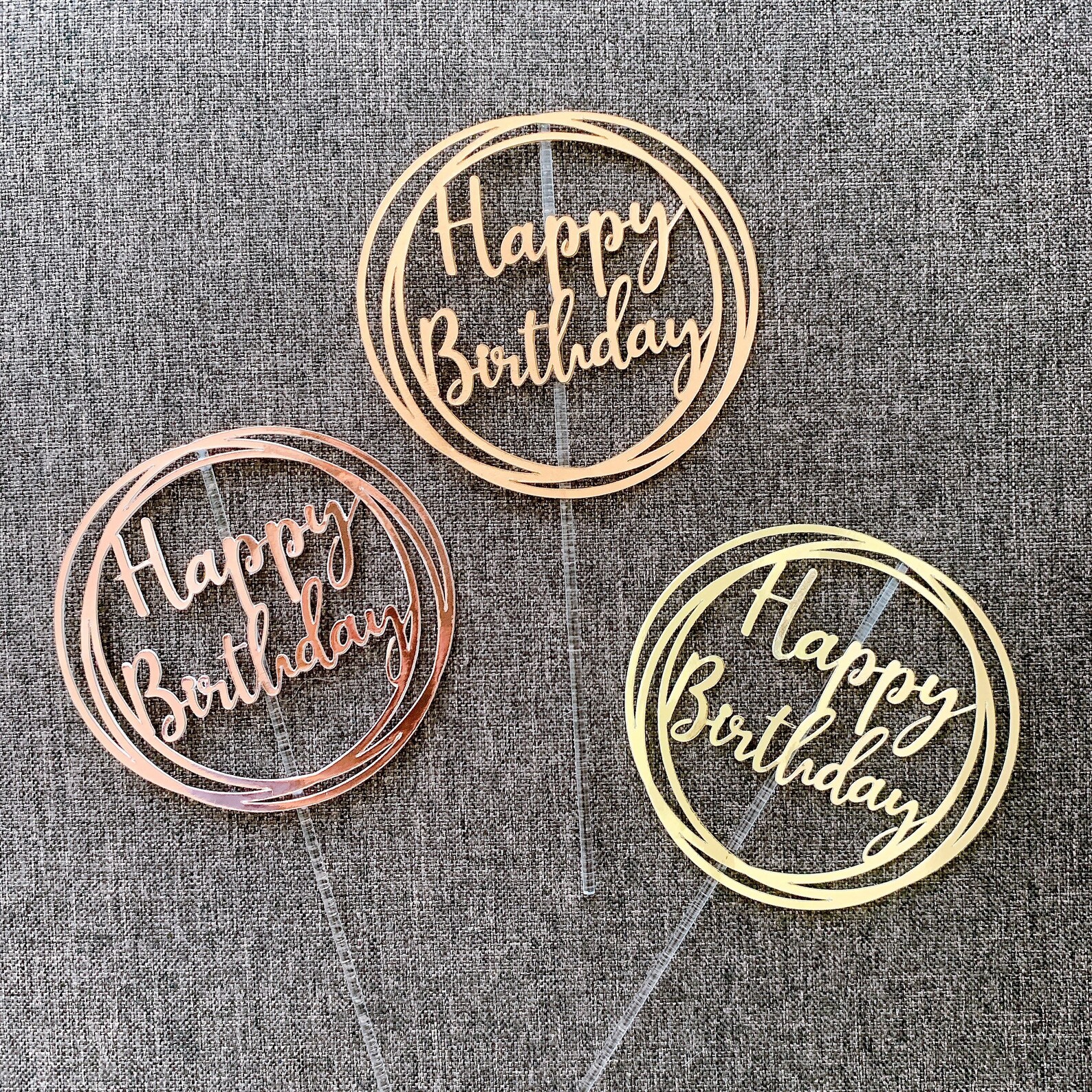 Happy Birthday Gold and Rose Gold Foil Cake Topper Circle - Etsy