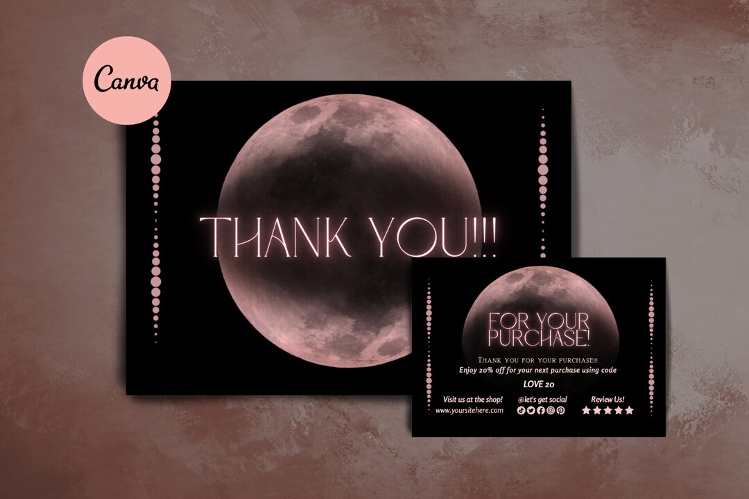 Pink Moon Magic Printable Thank You Card Template, Editable Thank You ...