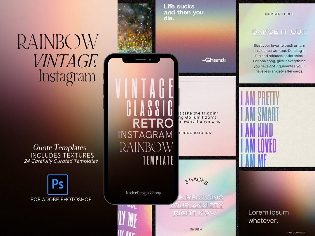 Retro Rainbow Instagram Post Template | Instagram Branding | IG Stories ...