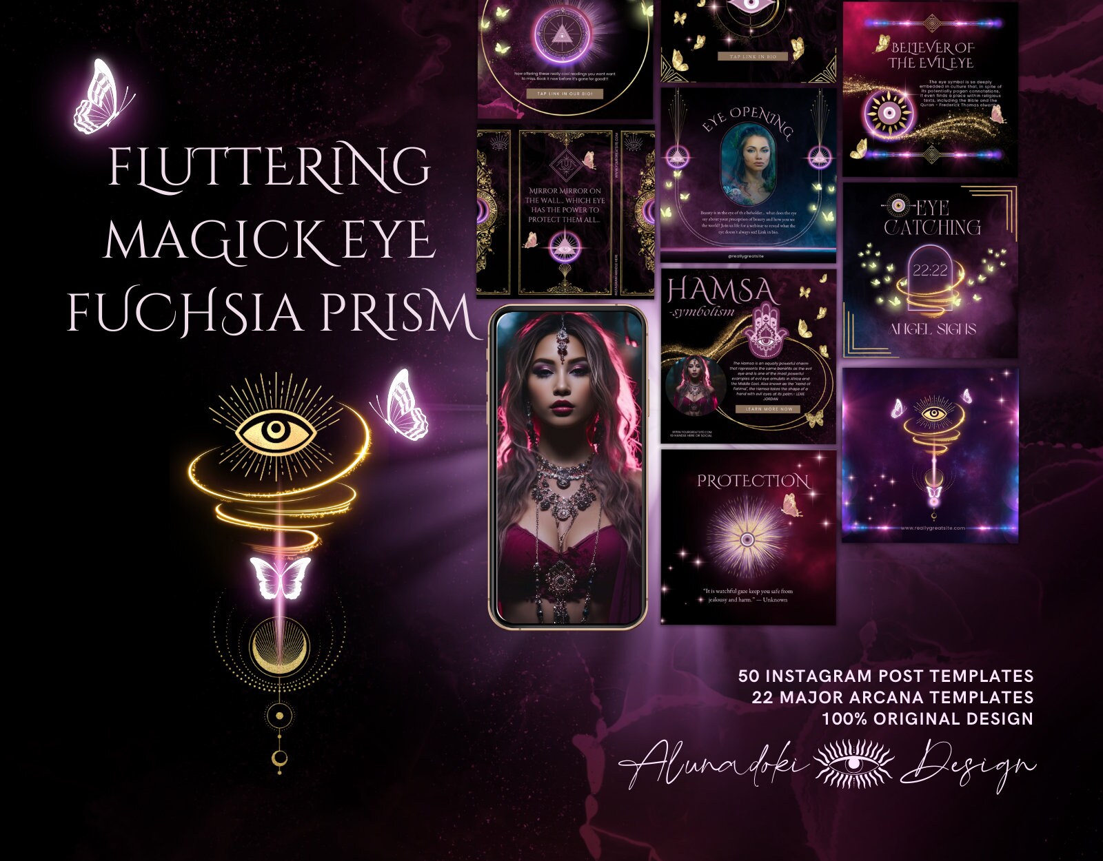 Spiritual Instagram Post Template: Fuchsia Evil Eye, Butterfly Design ...