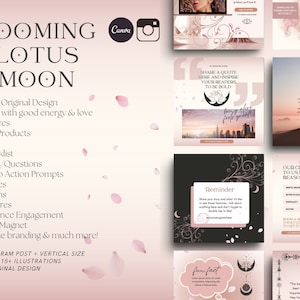 Spiritual Instagram Post Templates, Moon Magic Instagram Feed, Lotus ...