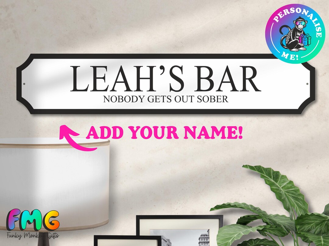 Personalised Bar Sign Gift for Home Bar Street Sign Gift for Him Man ...